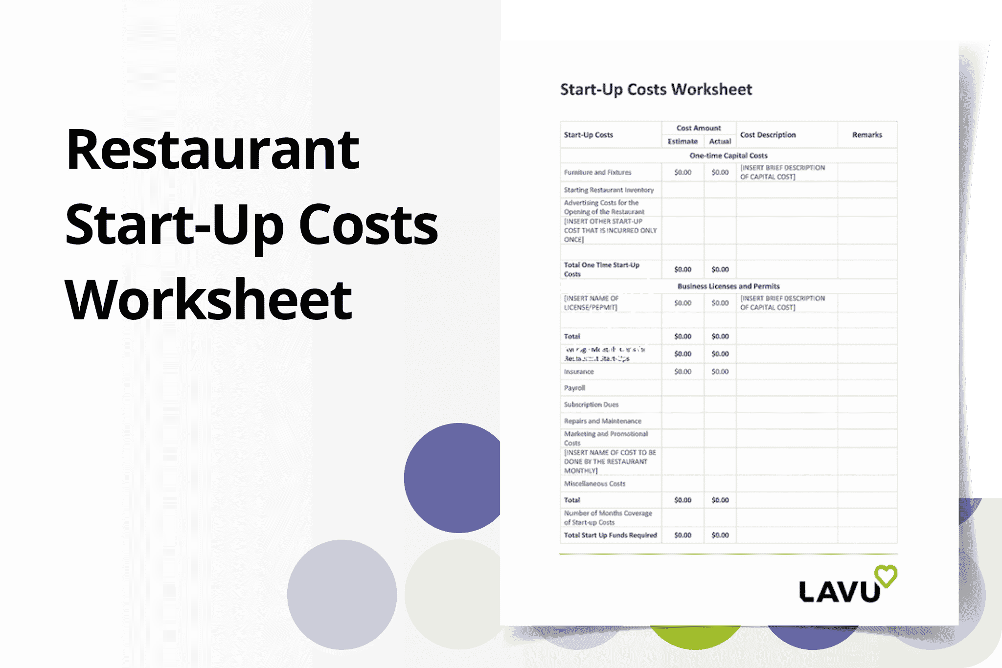 Restaurant Start Up Costs Worksheet Lavu Resources